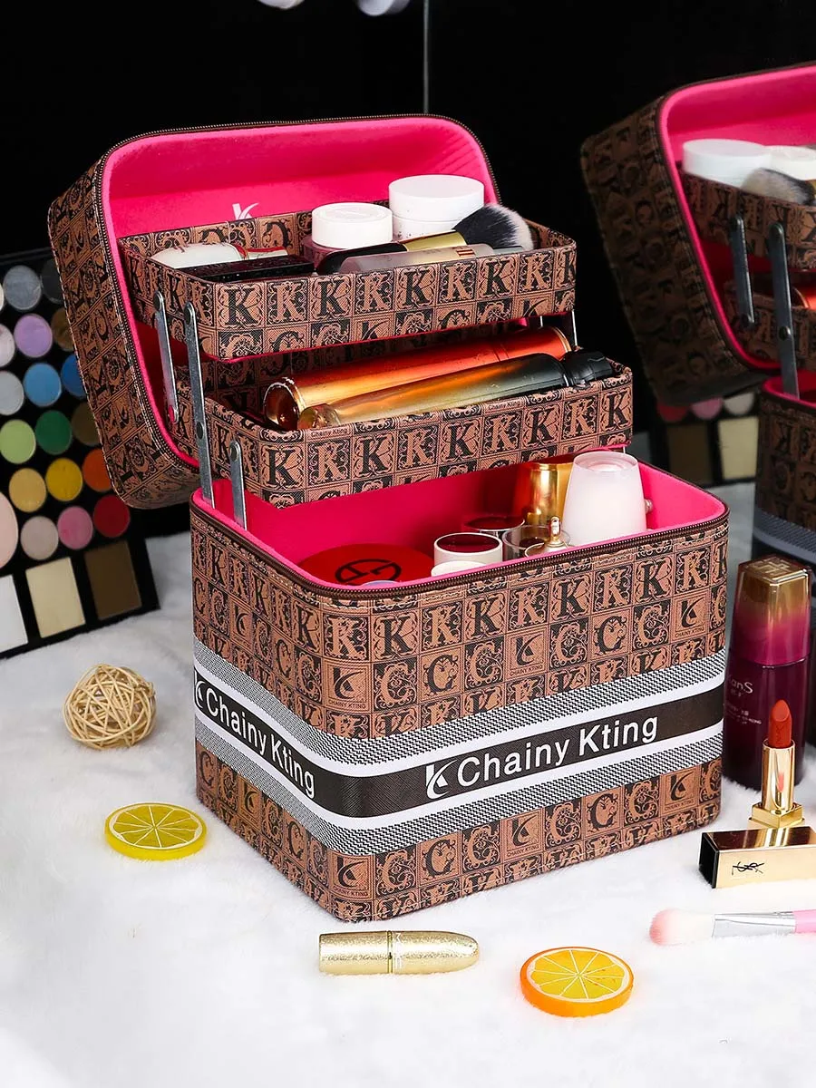 Retro fashion makeup bag New multi-layer large capacity makeup case ...