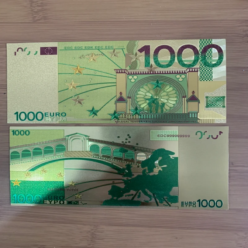 1pcs Euro Gold Banknote 1000 World Bill Note Currency Collectible Color