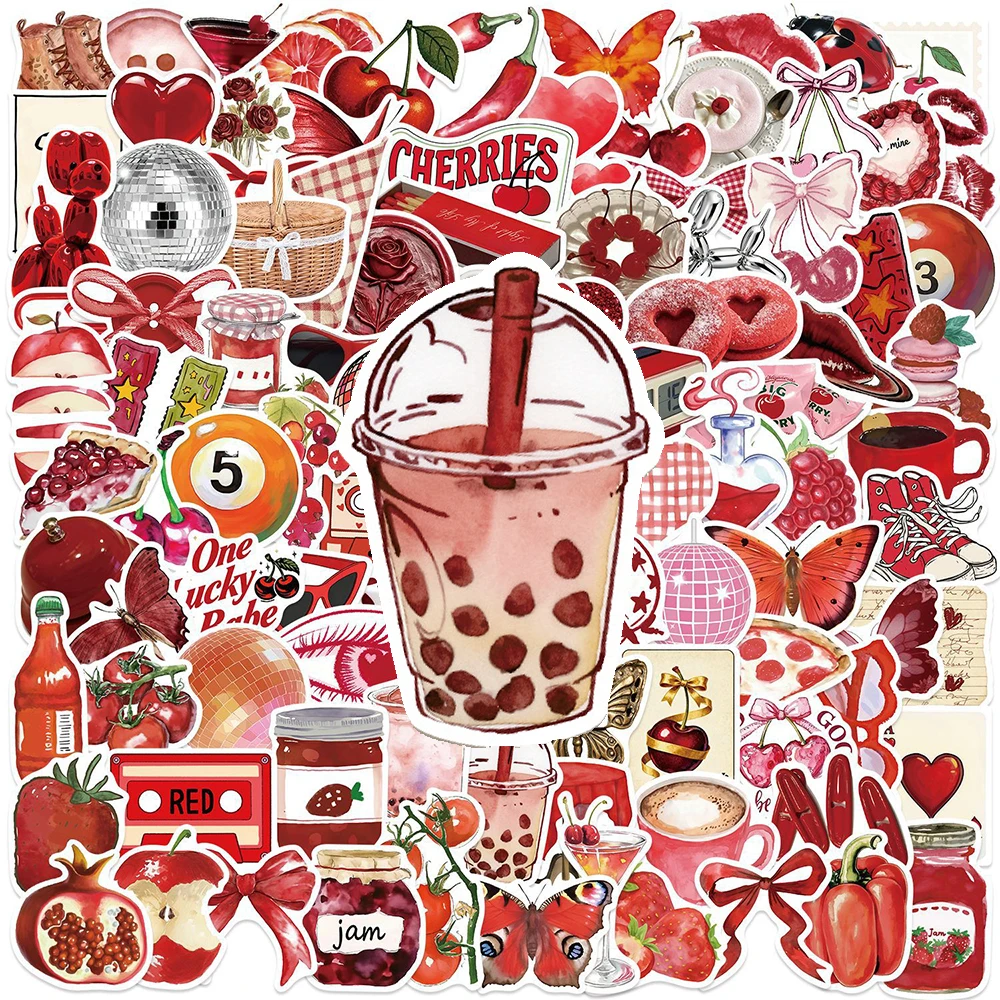 10/30/50/100pcs INS Style Cherry Red Aesthetic Graffiti Stickers Cute ...