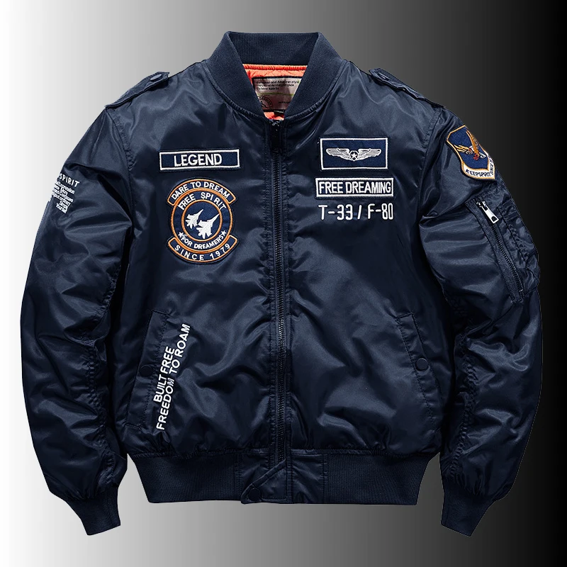 Men's Winter Hip Hop Thick Warm Jacket Military Motorcycle Ma-1 Aviator ...