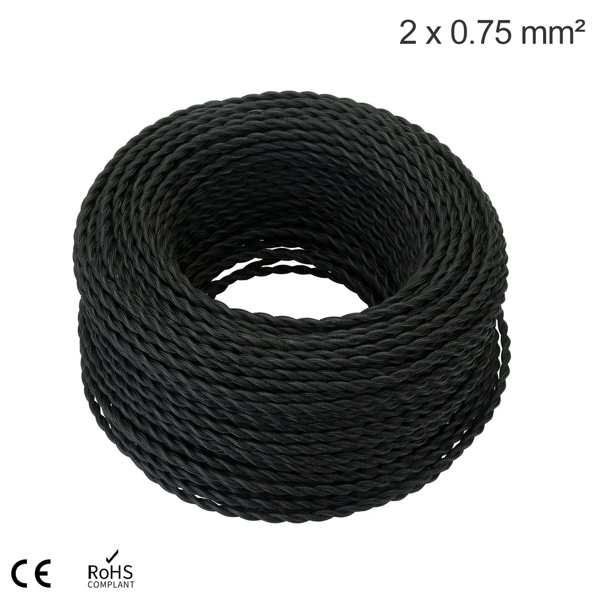 2*0.75mm Vintage Twisted Electrical Wire Black Textile Cable Edison ...