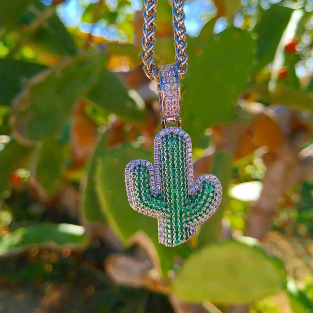 New-Plant-Shape-Green-Saguaro-Cactus-Iced-Out-Pendants-Trendy-Copper ...