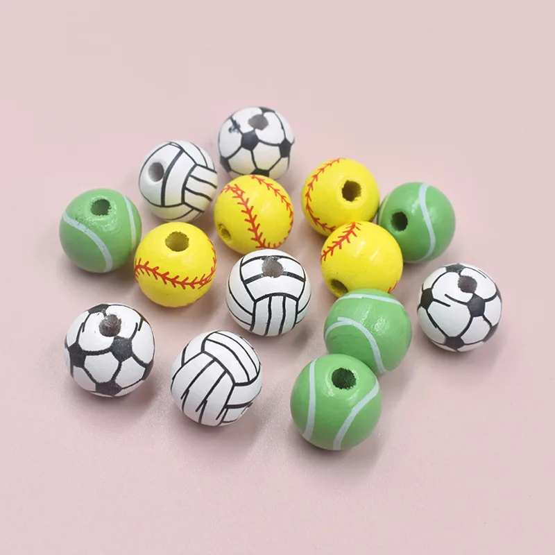 New-20-PCS-16MM-Natural-Wooden-Beads-Soccer-Basketball-Volleyball ...