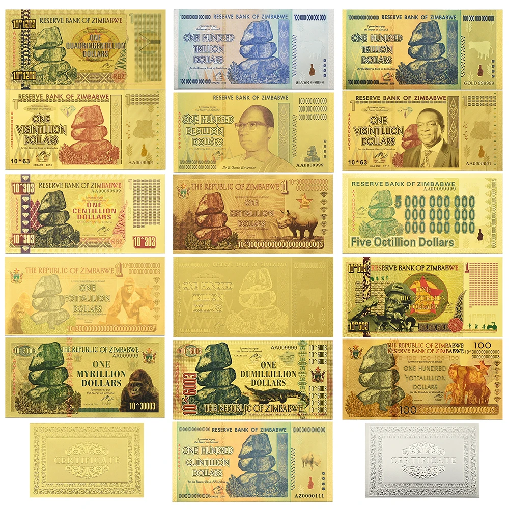 10pcs-set-16-Styles-Zimbabwe-Gold-Foil-Banknotes-Dumillillion-Hundred ...