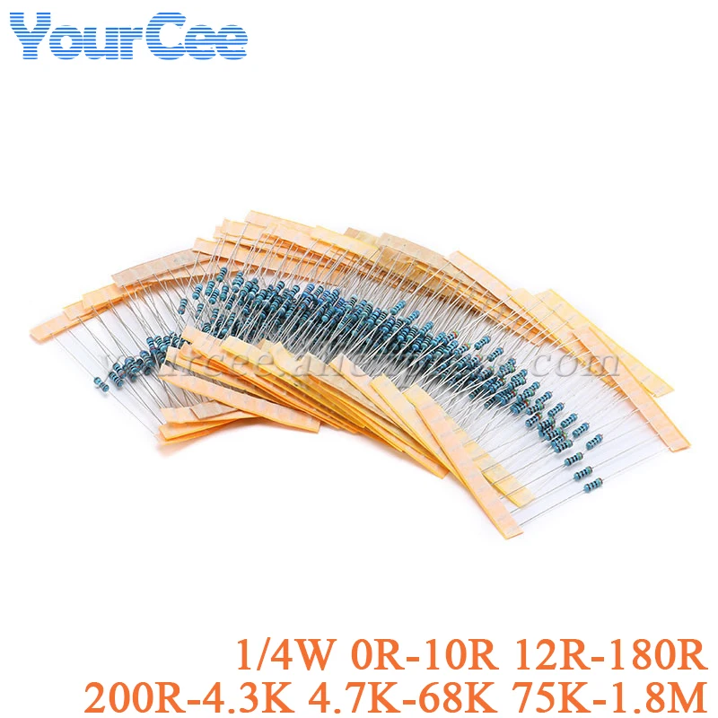 250pcs 200r -4.3k Ohm 1/4w Resistance 5% Metal Film Resistor Resistance ...
