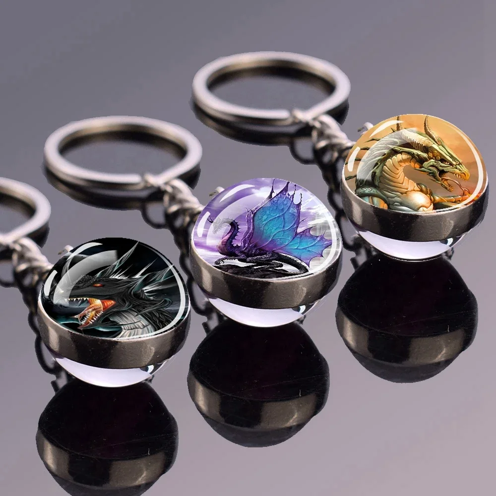 Dragon-Keychain-Alloy-Keyring-Double-sided-Glass-Ball-Keychain-Fashion ...