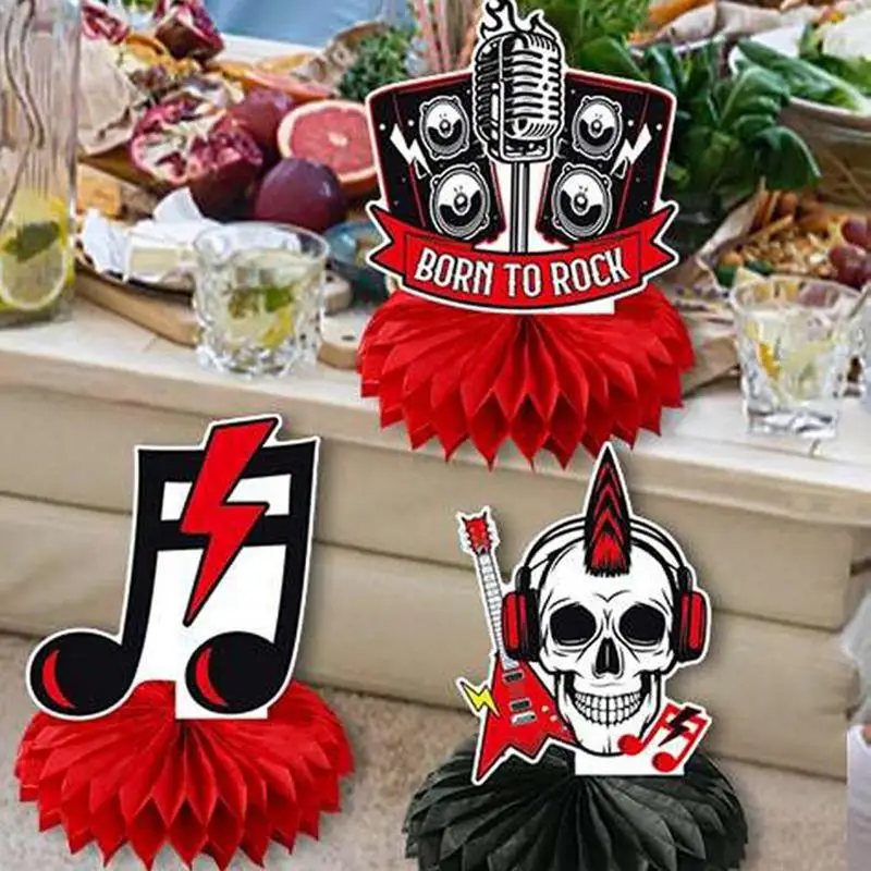 Gyufise 8Pcs Black Glitter Rock Pop Music Theme Table Toppers