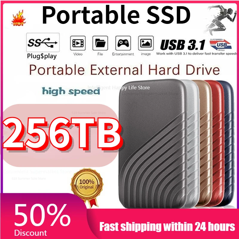 New High speed 256TB 128TB 64TB SSD 30TB 8TB 1TB Portable External Solid State Hard Drive USB3.1 ...