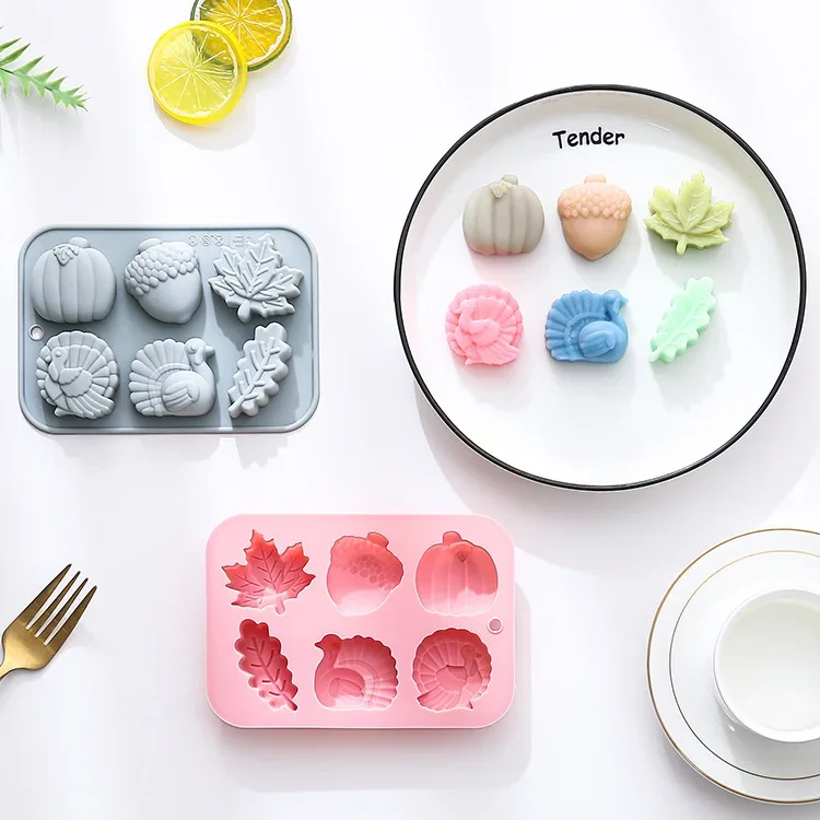 VERIDIAN 6 Cavities Thanksgiving Day Silicone Molds, Turkey Pumpkin Oak ...
