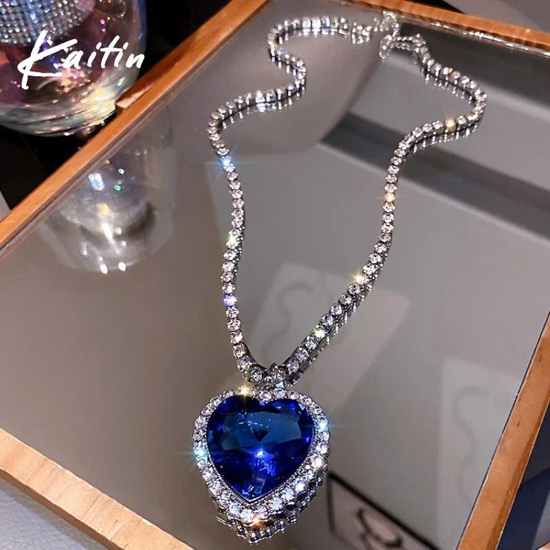 Titanic-Heart-Of-Ocean-Blue-Crystal-Love-Heart-Pendant-Necklace-for ...