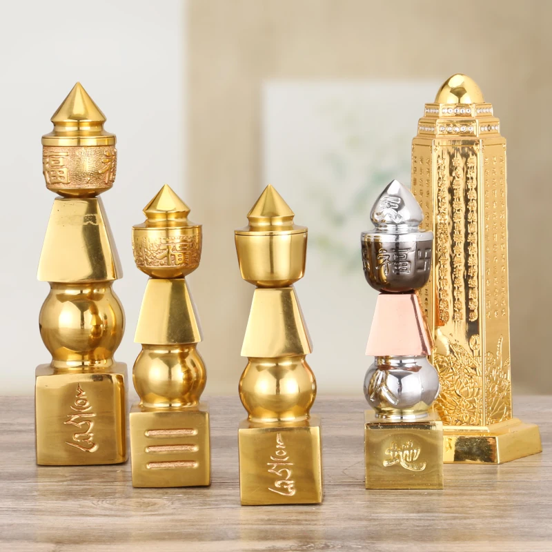Buddhist Feng Shui 6" Brass Five Element Pagoda Amulet can be equipped ...