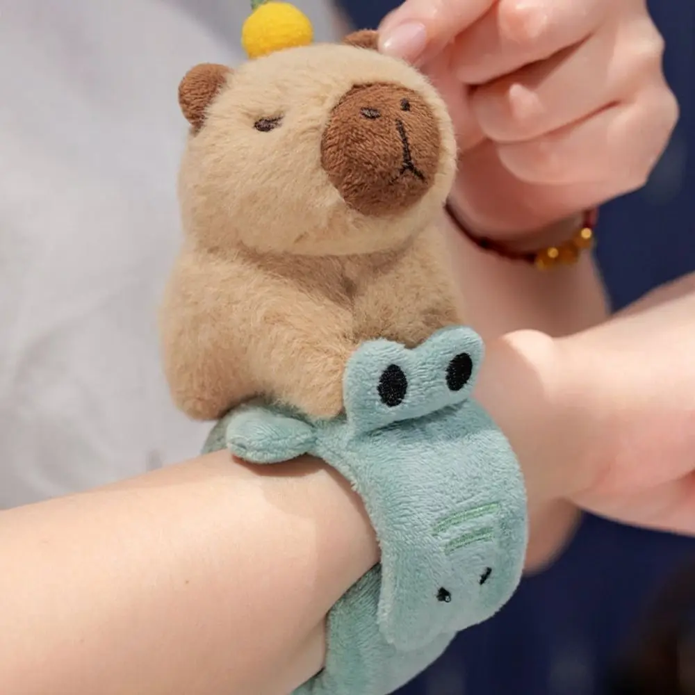 Lovely Animal Slap Snap Wrap Wristband Bracelet Capybara Dog Cat Plush ...