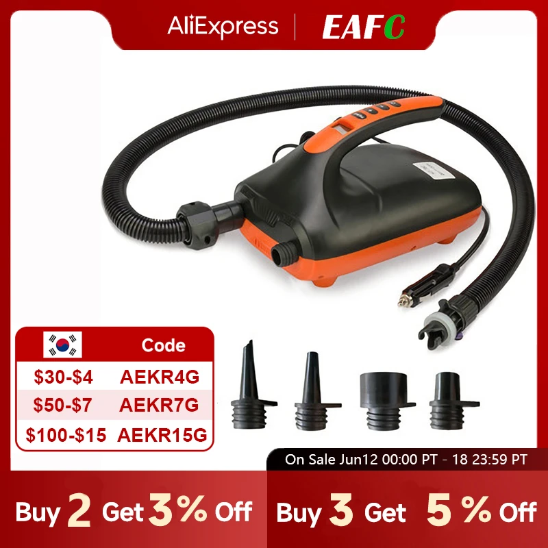 Bomba de aire eléctrica para barco SUP, dispositivo inteligente de doble etapa para tabla de ...