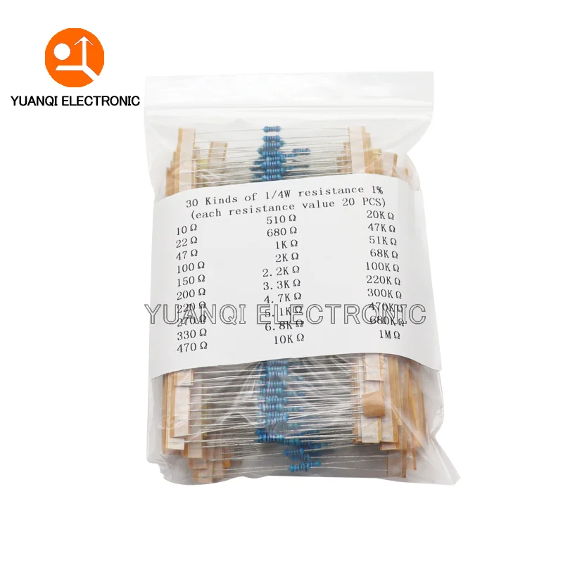 600pcs/set 300pcs/set 30 Kinds 1/4W Resistance 1% Metal Film Resistor ...