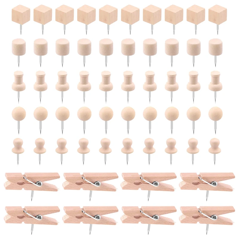 Wood Push Pin Thumbtacks Assortment Kit With Clips Pushpins, Wooden ...