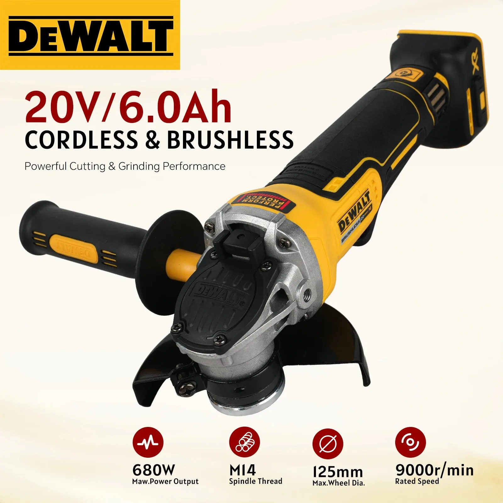 DEWALT DCG406 125mm Flat Head Angle Grinder 18V Brushless Bare Tool for ...