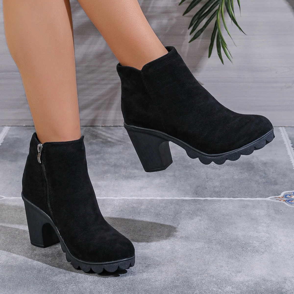 Botas-de-plataforma-para-mujer-botines-elegantes-de-ante-de-imitaci-n ...