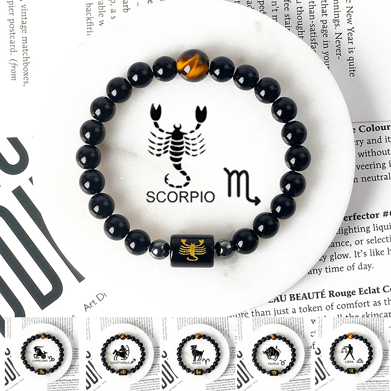 12 Constellations Scorpio Bracelet Natural Stone Tiger Eye Beads ...