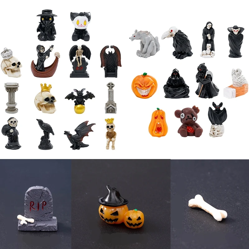 Halloween Decorations Mini Pumpkin Skeleton Ghost Skull Ornament Resin ...