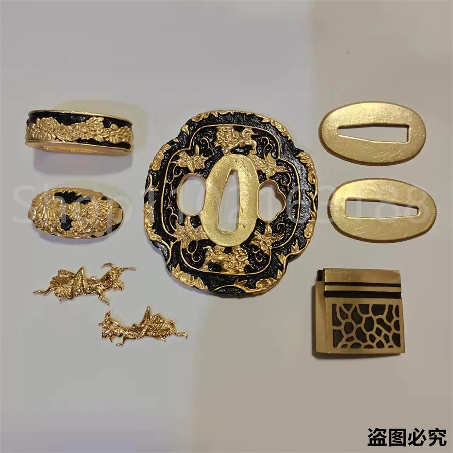Delicate Design Brass Gilding Tsuba Guard Fuchi Kashira Menuki Habaki ...