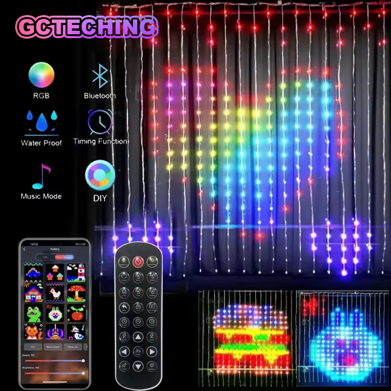 400LEDs-Smart-Curtain-Lights-Bluetooth-App-LED-String-RGB-Fairy-Lights ...