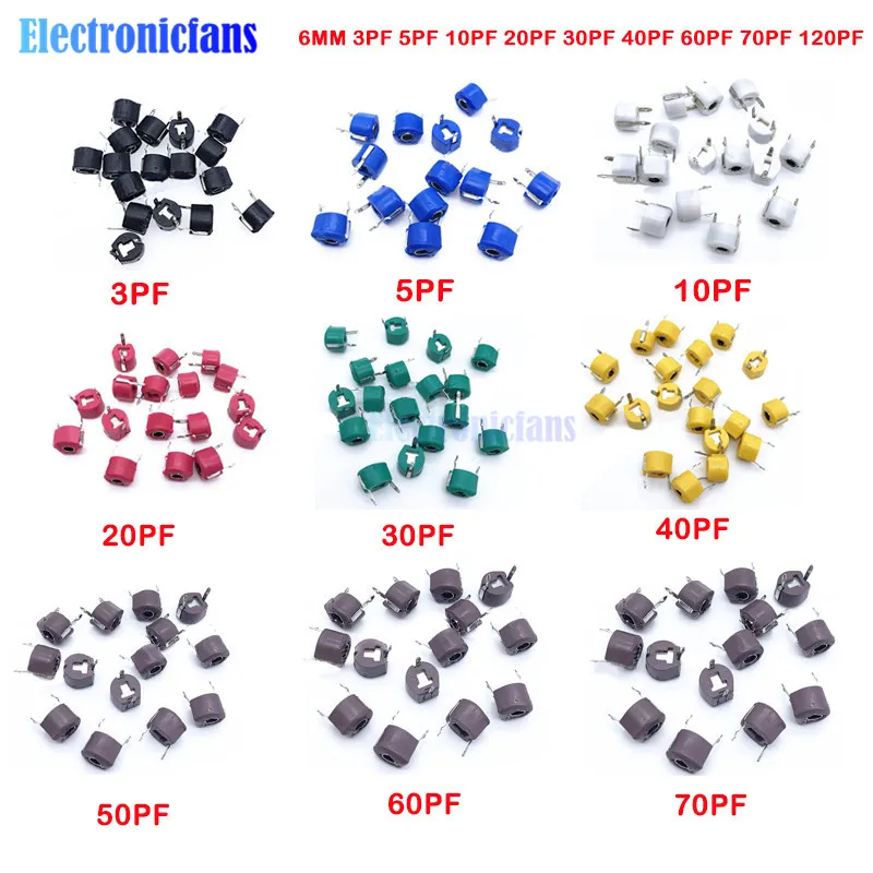 diymore 10PCS/Lot Trimmer Variable Capacitance Ceramic 6mm Capacitor Kit 3PF 5PF 10PF 20PF 30PF ...