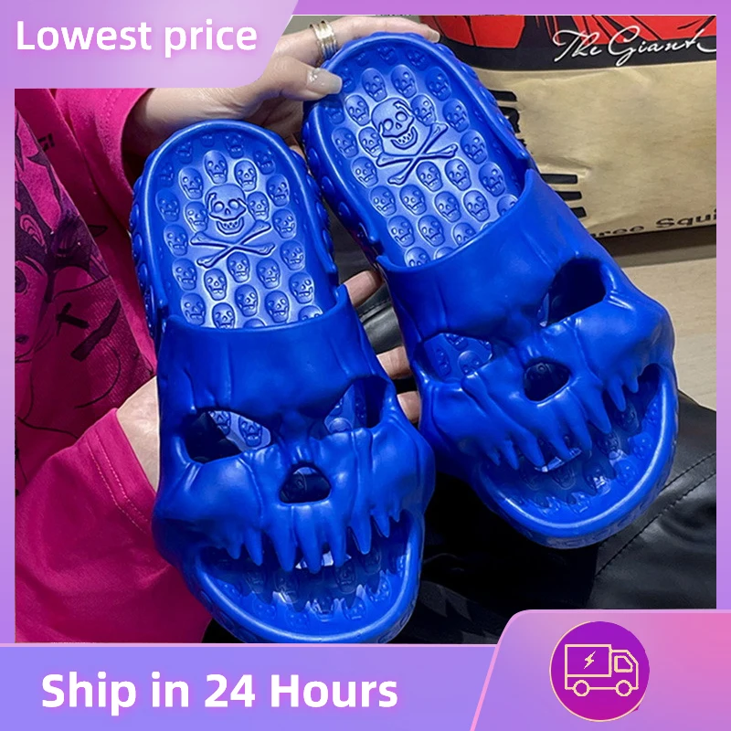 Summer Personalized Skull Slippers Women Men Spooky Slides Thick Bottom ...