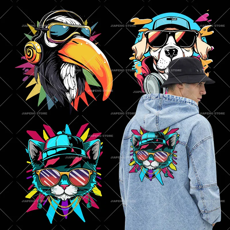 RAP-Animal-DJ-Patches-Iron-On-Heat-Transfers-For-Clothes-Rock-Design ...