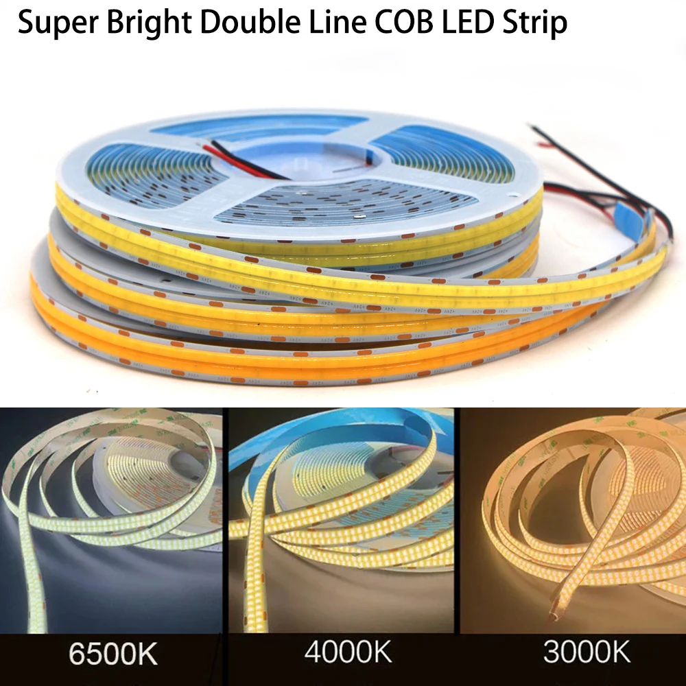 Double-Row-COB-LED-Strip-10000lm-Super-Bright-600-LEDs-m-Flexible ...