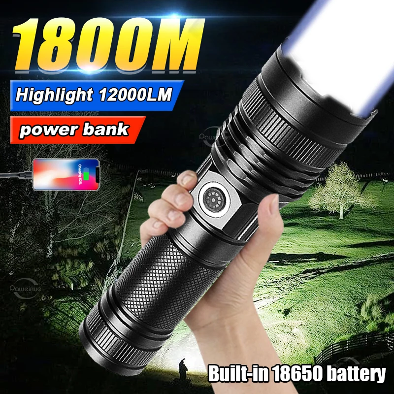 12000LM-High-Power-Led-Flashlight-With-USB-Charging-Rechargeable-Torch ...