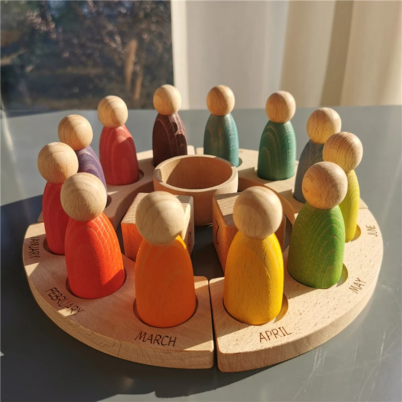New Wooden Toys Beech Rainbow Calendar Peg Dolls Together Wizard ...