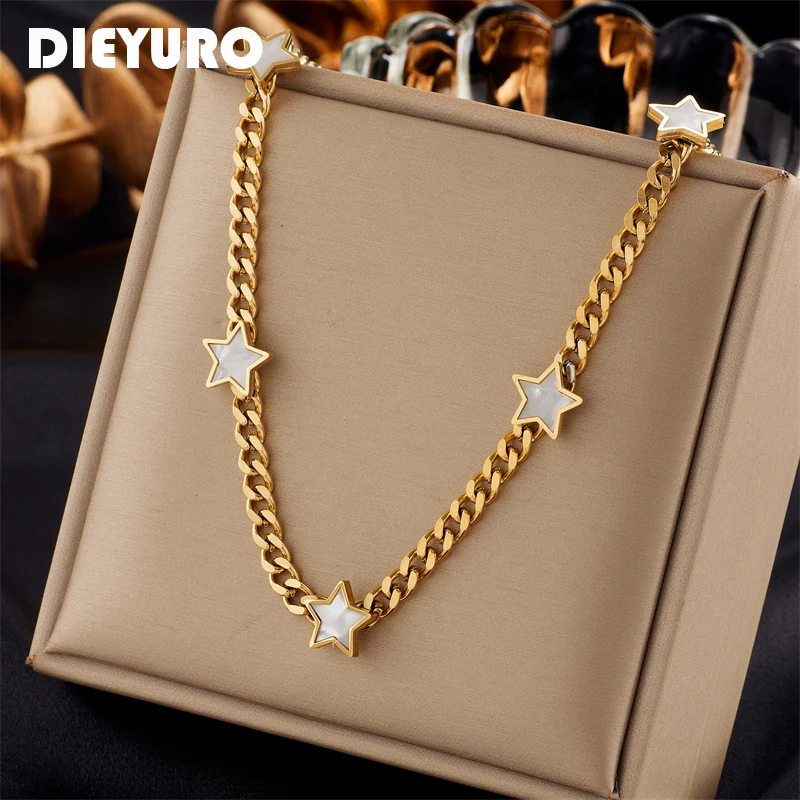 DIEYURO-316L-Stainless-Steel-Pentagram-Star-Pendant-Necklace-For-Women ...