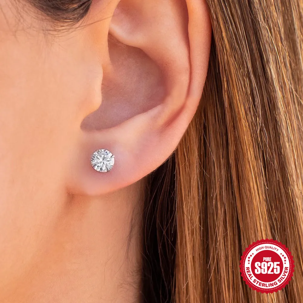 CANNER-925-Sterling-Silver-Four-Claw-Shining-Diamond-Piercing-Earrings ...