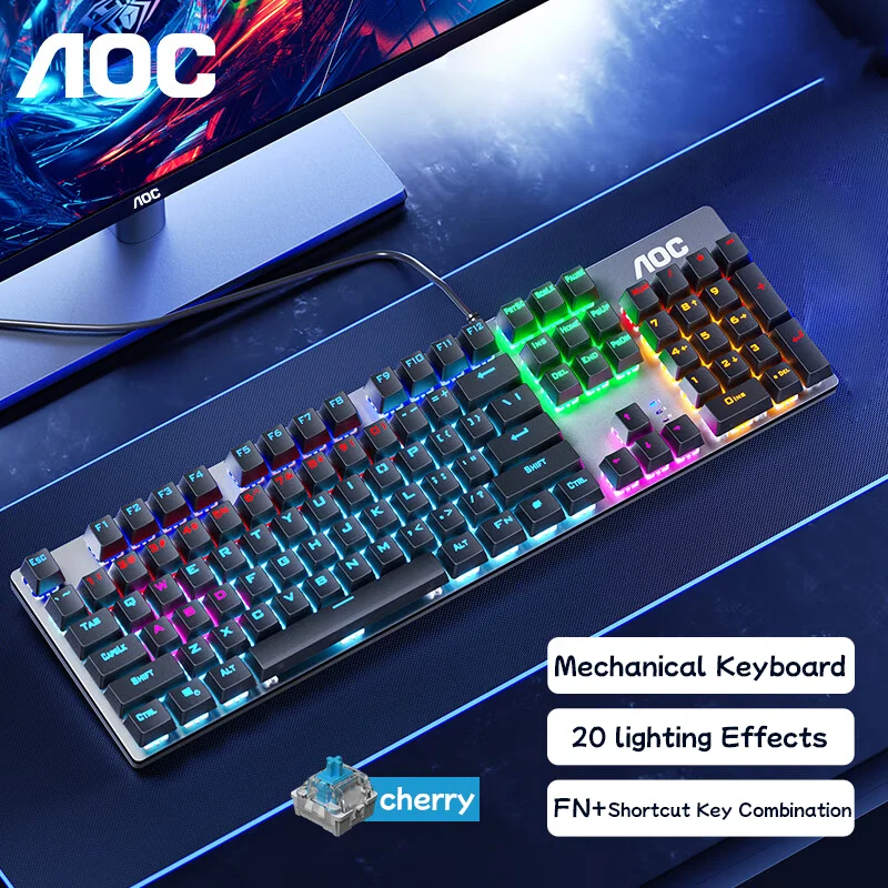 AOC-Mechanical-Keyboard-GK410-Blue-Black-Switch-Gaming-Full-Key-Game ...