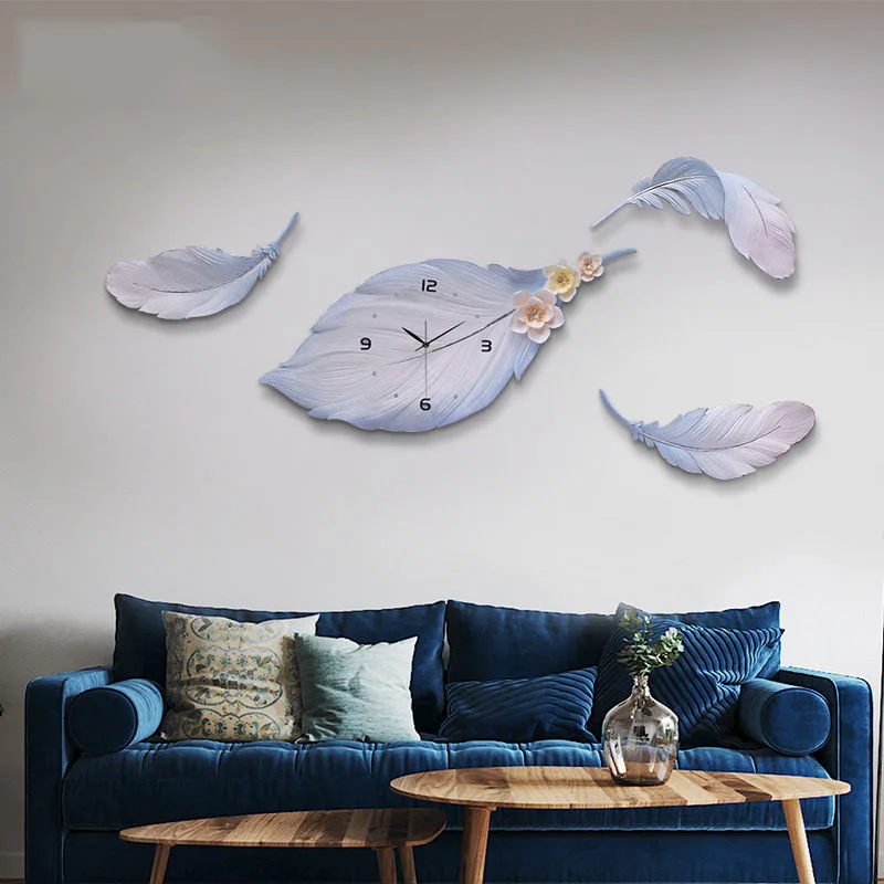 Modern-Minimalist-Light-Luxury-Feather-Wall-Clock-Wall-Mural-Crafts ...
