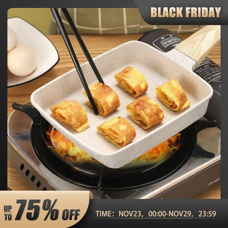 Non-Stick-Pan-Wooden-Handle-Square-Frying-Pans-Egg-Roll-Frying-Pan ...