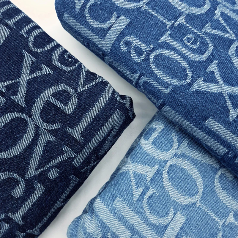 Jacquard-Washed-Denim-Fabric-English-Letters-Fashion-Yarn-dyed-Thick ...