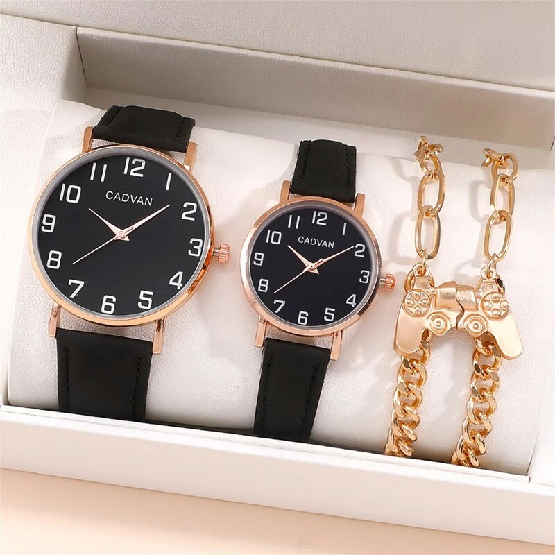 4pcs Set Couple Watch For Women Men Clock Male Quartz Wrist Watches ...