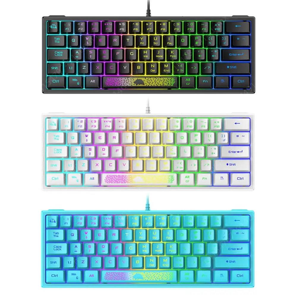 RGB K61 Wired Keyboard 60% Ergonomic Gaming Keyboard 62 Keys Mechanical ...