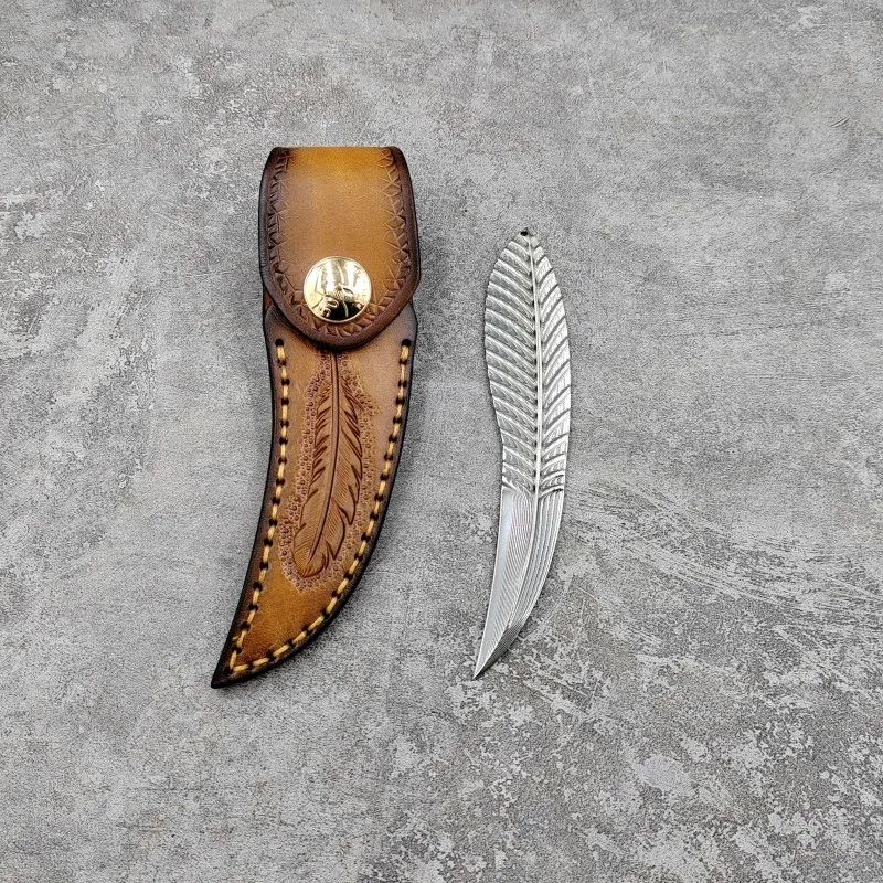 New-Arrival-107-Layers-Feather-Damascus-Steel-Knife-Outdoor-Self ...