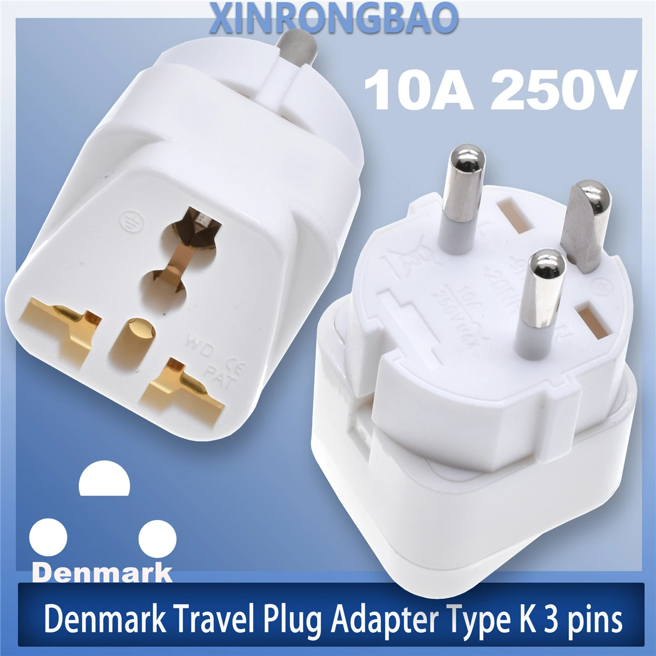 Denmark-Travel-phone-computer-laptop-charging-Plug-Adapter-Type-K-3pins ...