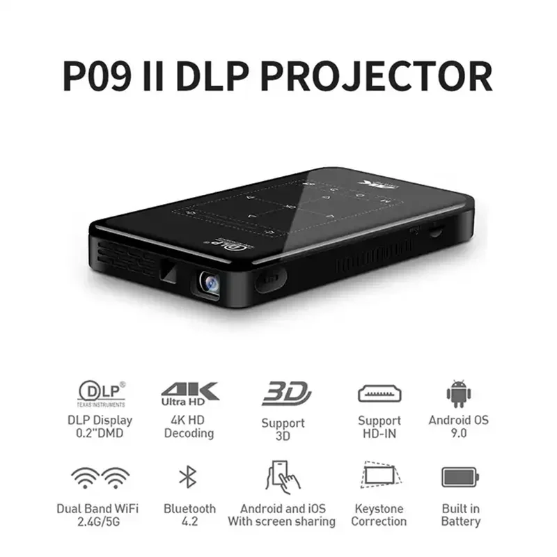 P09-Mini-Portable-Projector-3D-4K-DLP-Android-200-ANSI-Lumens-Wifi-BT ...
