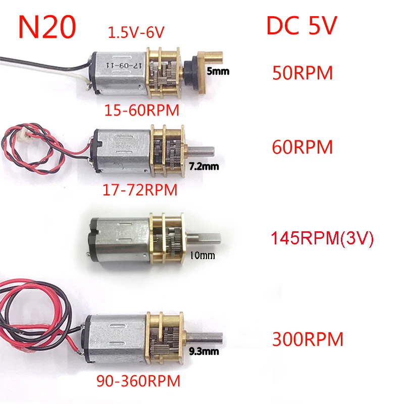 Micro Mini N20 Gear Motor Dc 3v-6v 15rpm-300rpm Slow Speed High Torque ...