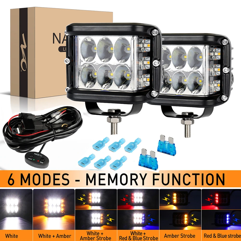 NAOEVO 4inch Work Light Side Shooter 60W White & Amber Strobe for ...