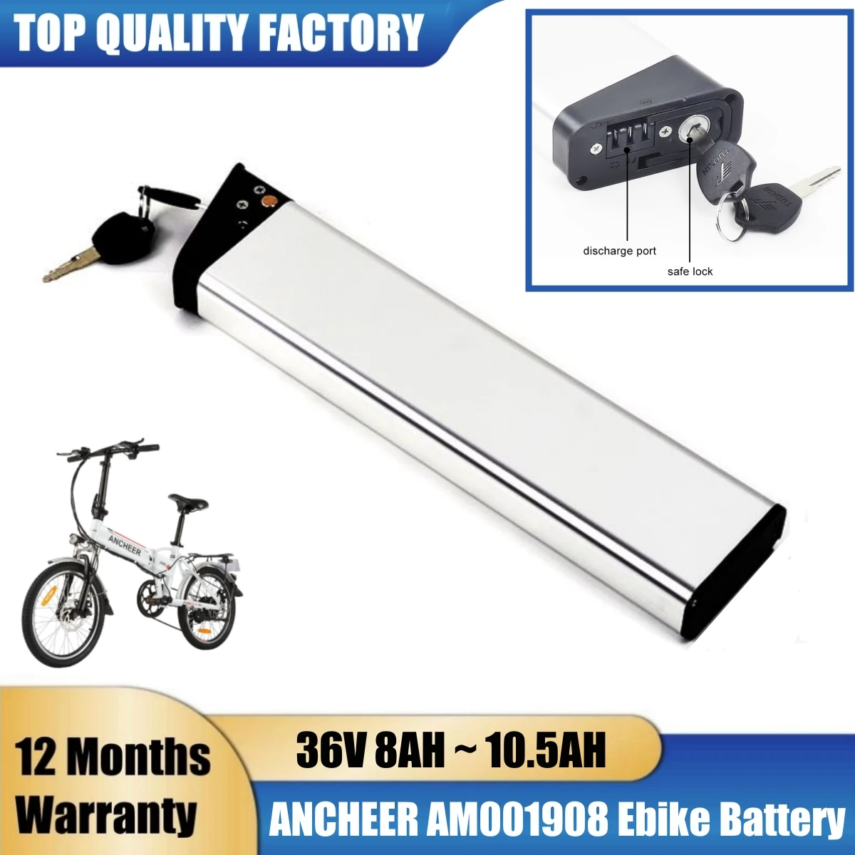 ANCHEER AM001908 Electric Bicycle Lithium Battery 36V 8Ah 9.6Ah 10.5ah ...