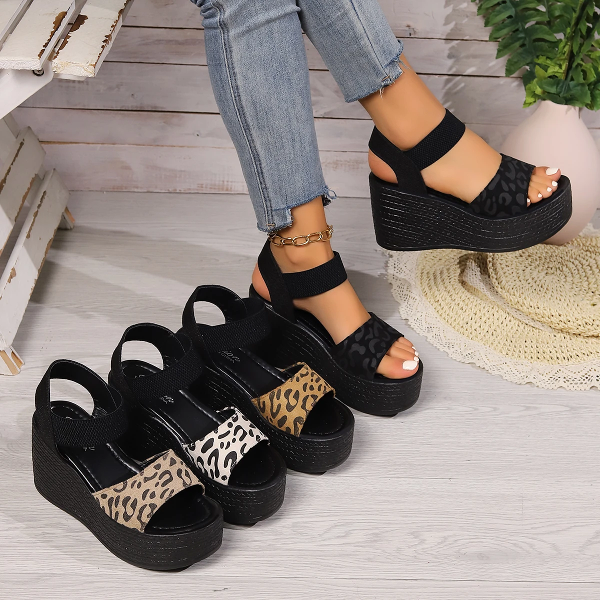 Women-s-Wedge-High-Heel-Peep-Toe-Sandals-Leopard-Platform-Sandals ...