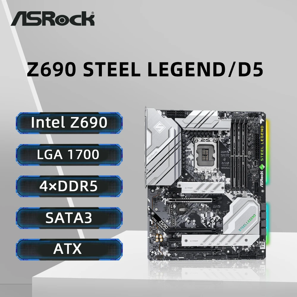 ASRock Z690 STEEL LEGEND/D5 Motherboard LGA 1700 Supports i9-14900KF i7 ...