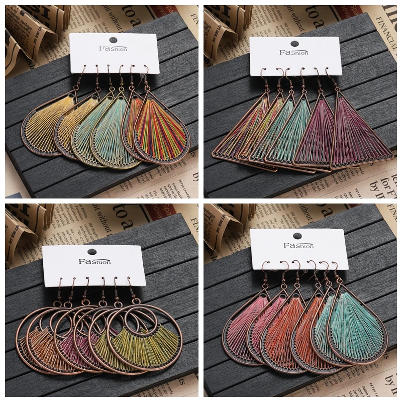 Bohemia Big Round Geometric Drop Earrings Set for Women Colorful Water ...