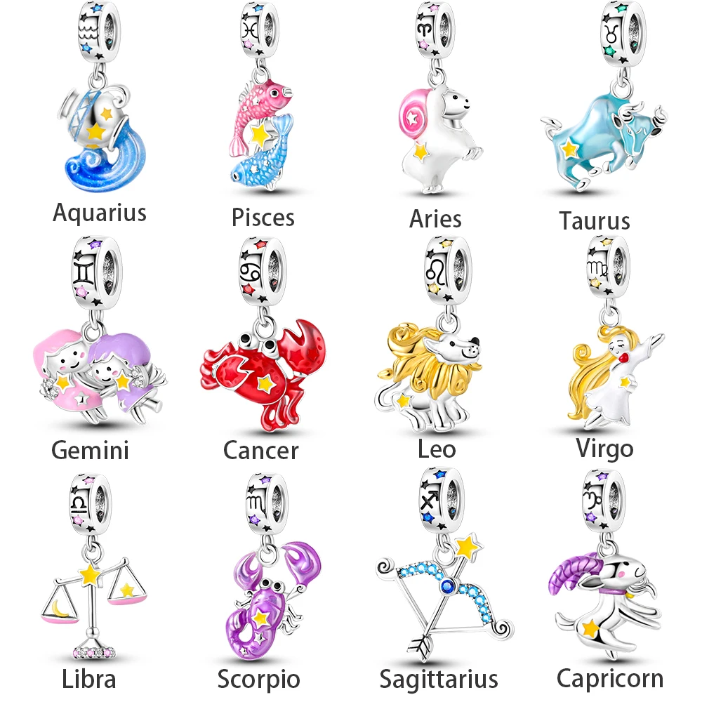 Colorful-925-Sterling-Silver-Virgo-Capricorn-Aries-Dangle-Charm-Fit ...