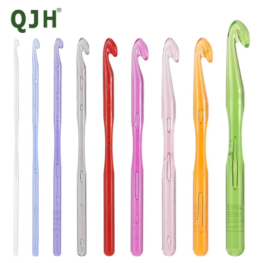 QJH-9Pcs-Set-Multi-Coloured-Crystal-Clear-Plastic-Crochet-Hooks-Ergonomic-Resin-Crochet-Hook ...